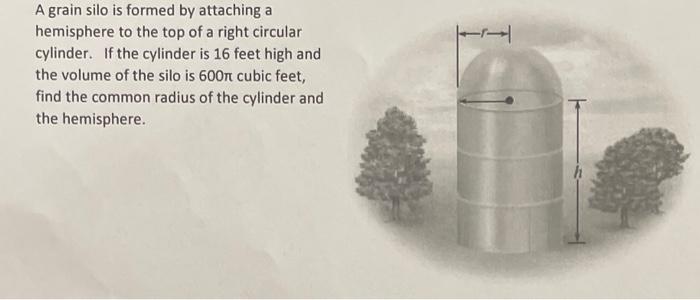 Solved A grain silo is formed by attaching a hemisphere to | Chegg.com
