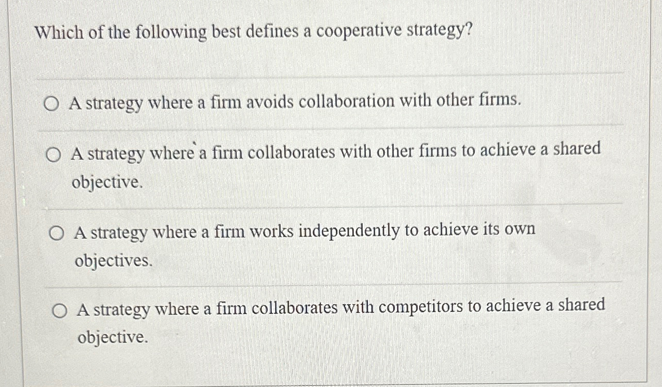 Solved Which of the following best defines a cooperative | Chegg.com