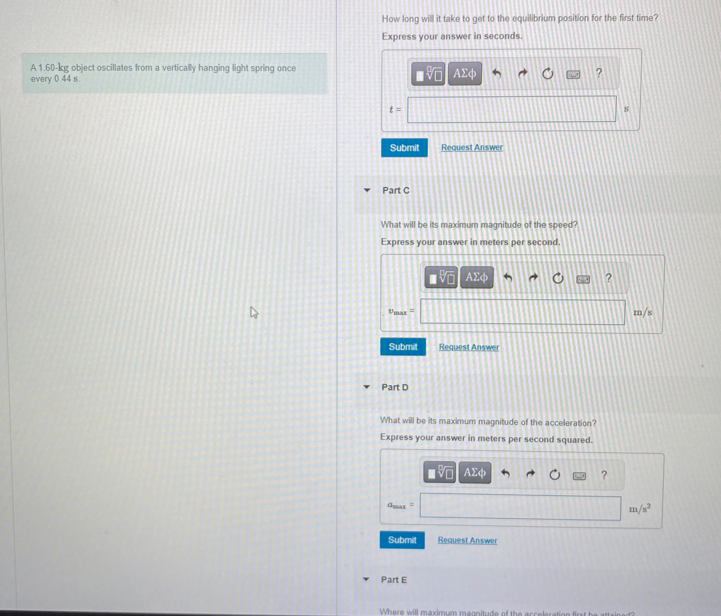 A 1.60-kg ﻿object oscillates from a vertically | Chegg.com
