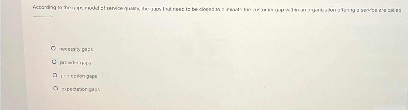 Solved According to the gaps model of service quality, the | Chegg.com