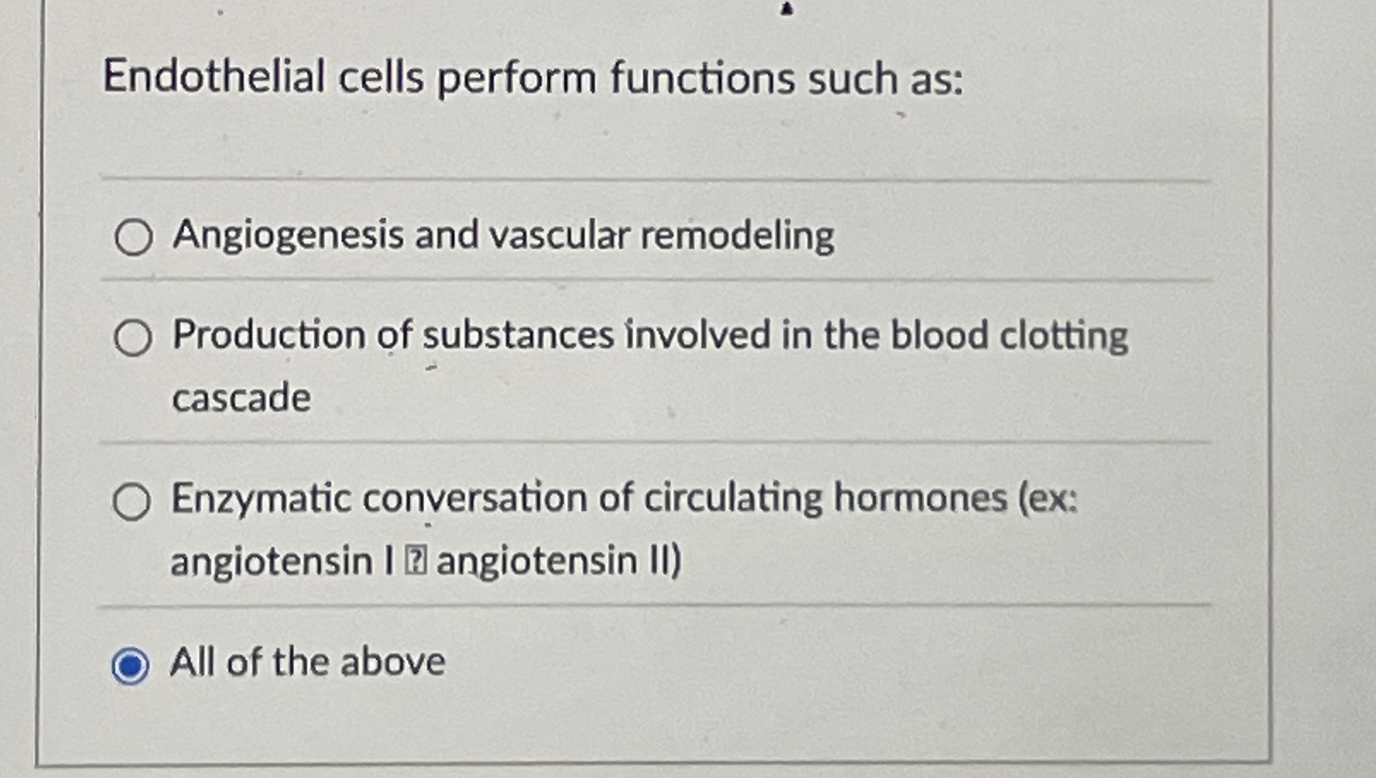 Solved Endothelial cells perform functions such | Chegg.com
