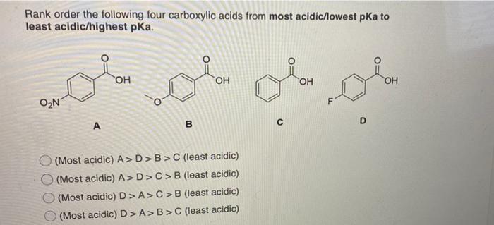 Solved Rank order the following four carboxylic acids from | Chegg.com