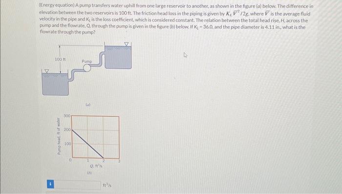 Solved (Energy equation) A pump transfers water uphill from | Chegg.com