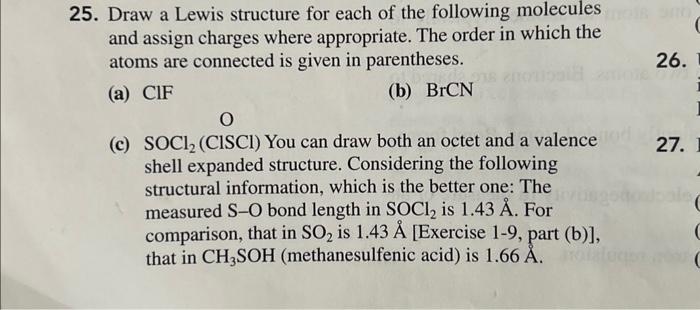 Solved 25. Draw a Lewis structure for each of the following | Chegg.com