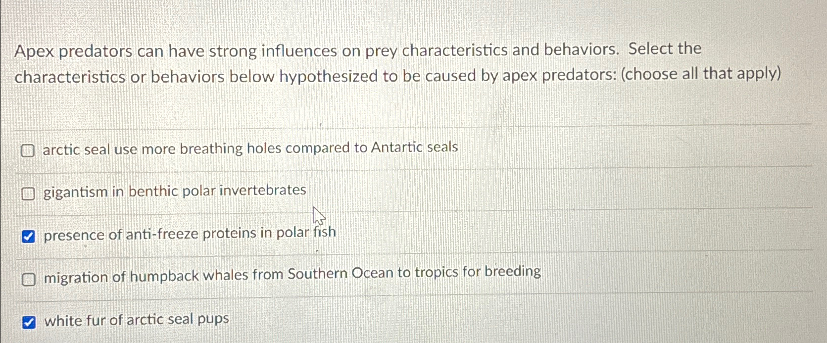 Solved Apex predators can have strong influences on prey | Chegg.com