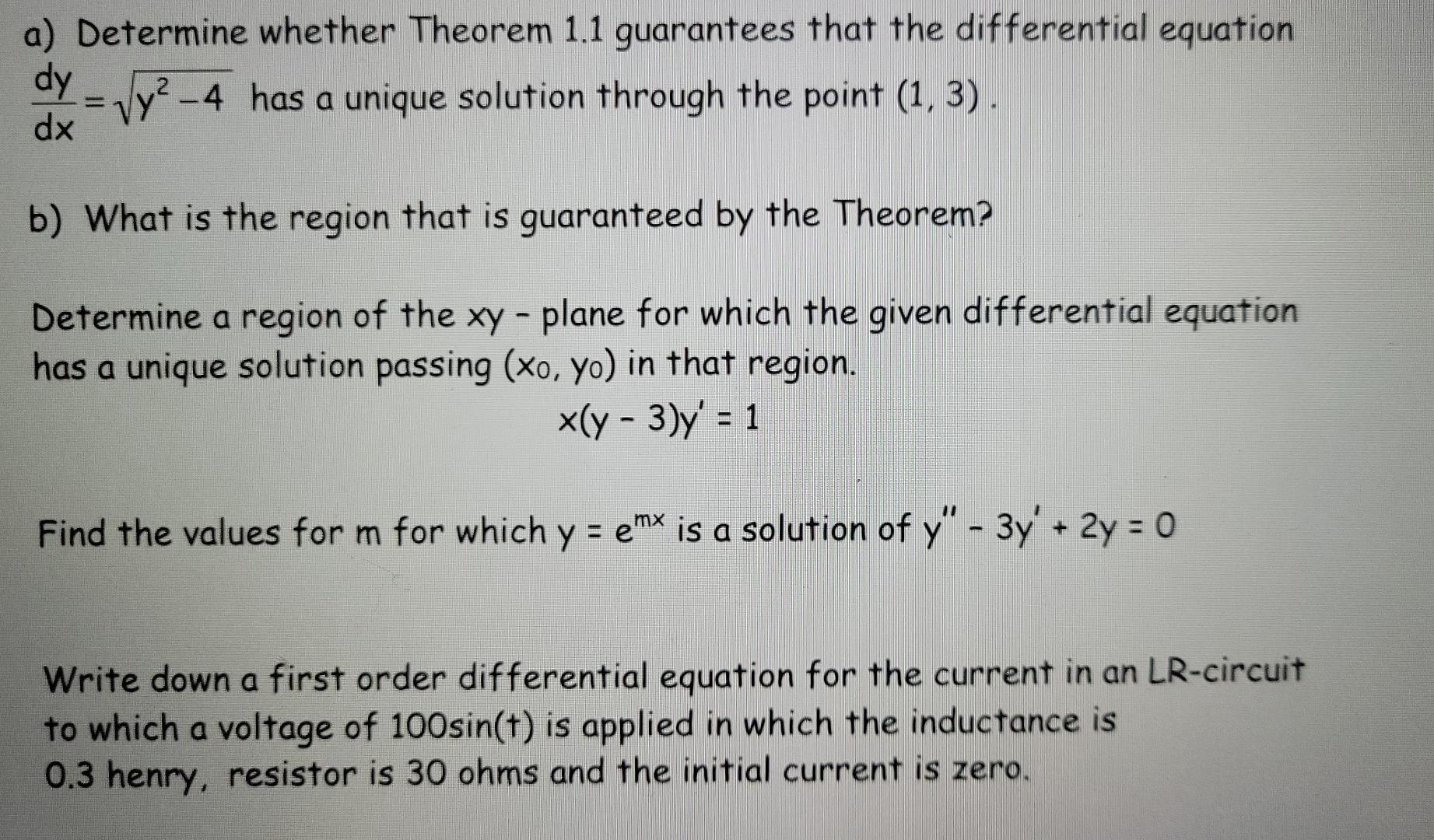 Solved a) Determine whether Theorem 1.1 guarantees that the | Chegg.com