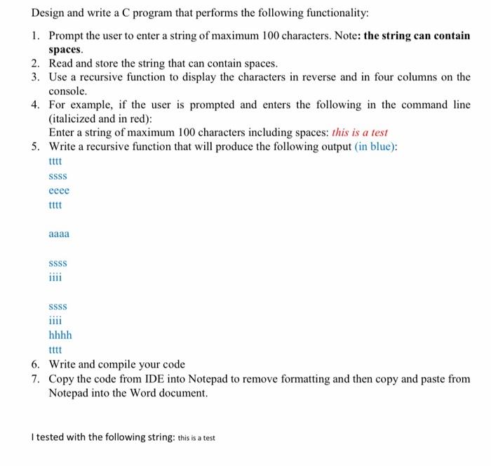 Solved Design and write a C program that performs the | Chegg.com