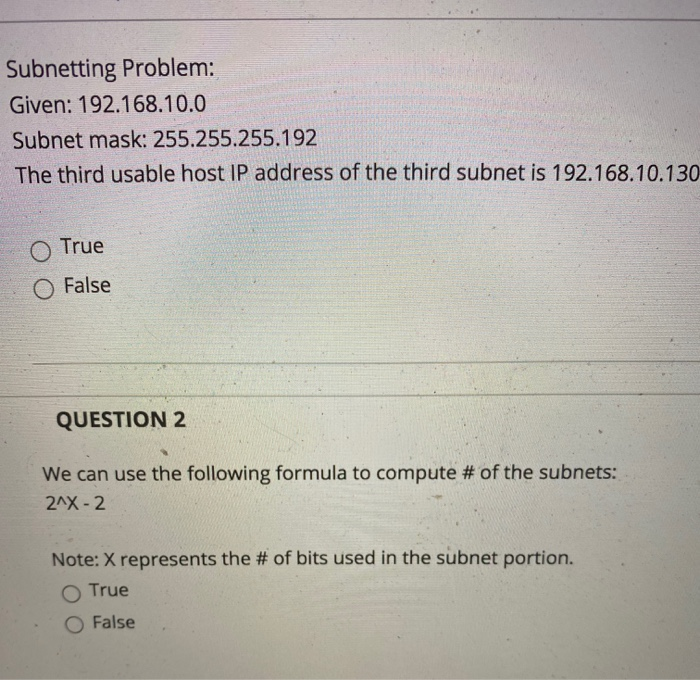 Solved Subnetting Problem: Given: 192.168.10.0 Subnet | Chegg.com