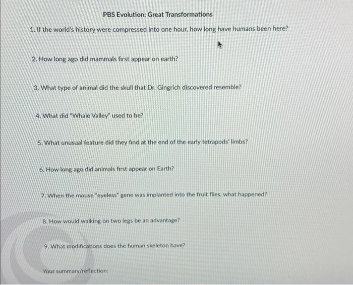 PBS Evolution: Great Transformations 1. If the | Chegg.com