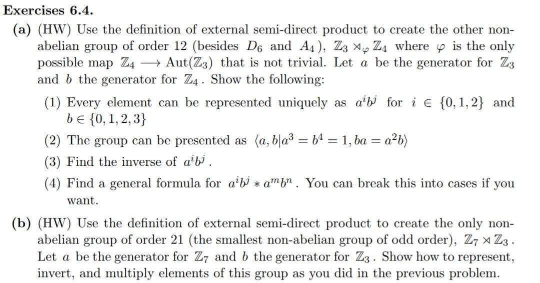 (a) (HW) Use the definition of external semi-direct | Chegg.com
