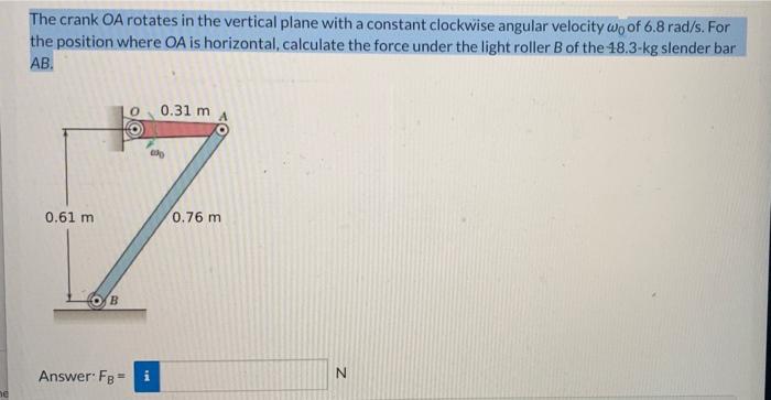 Solved The crank OA rotates in the vertical plane with a | Chegg.com