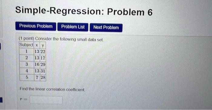 Solved (1 point) Consider the following small data set Find | Chegg.com