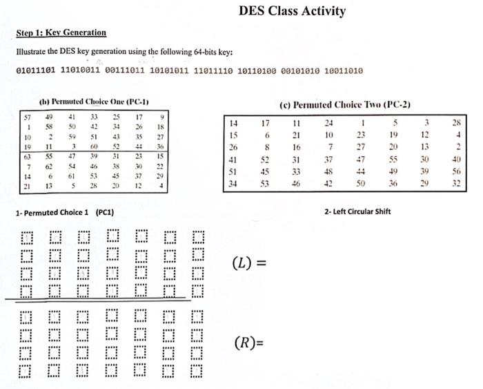 DES Class Activity Step 1: Key Generation Illustrate | Chegg.com