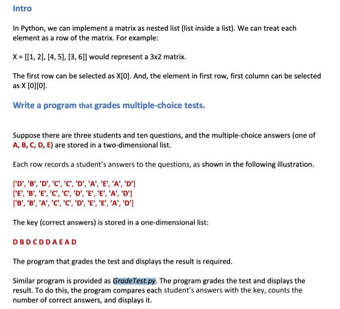 Solved Intro In Python, we can implement a matrix as nested | Chegg.com