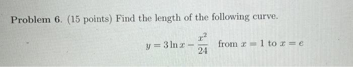 Solved Find the length of the following curve y=3lnx - | Chegg.com