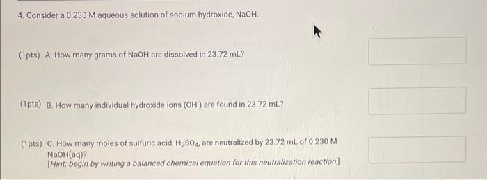Solved 4. Consider a 0.230M aqueous solution of sodium | Chegg.com