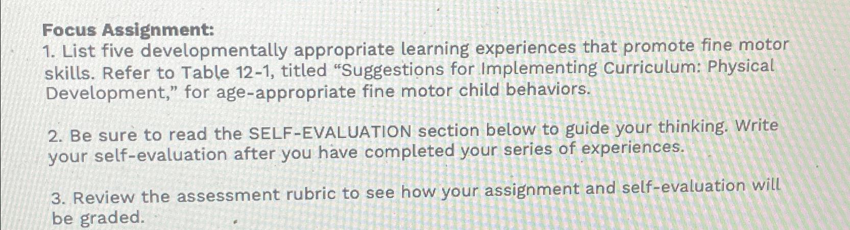 Solved Focus Assignment:List five developmentally | Chegg.com
