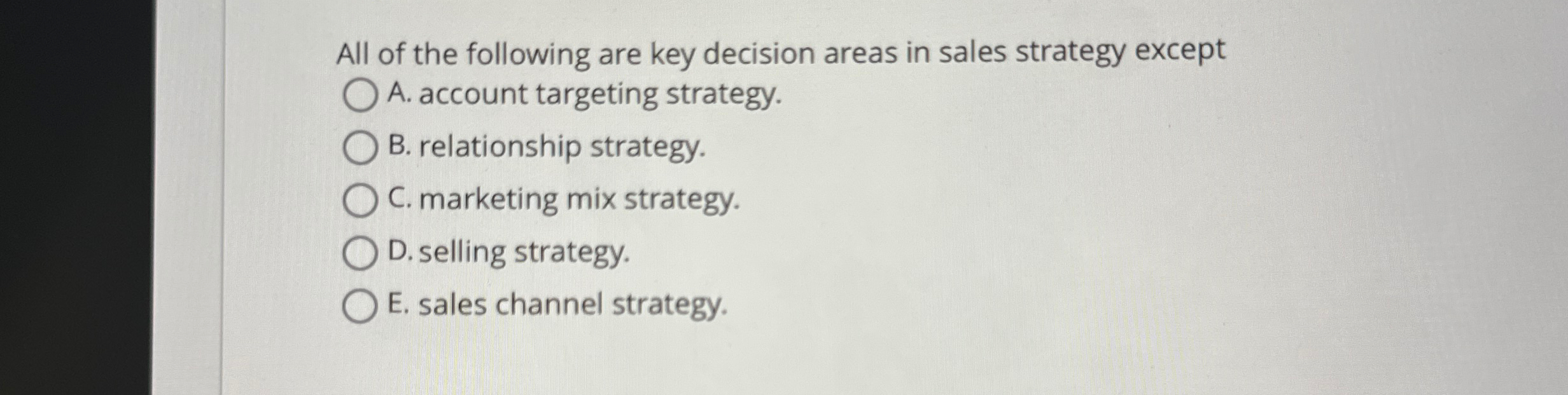 Solved All of the following are key decision areas in sales | Chegg.com
