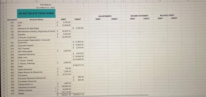 Solved Please create a 8 column worksheet and income | Chegg.com
