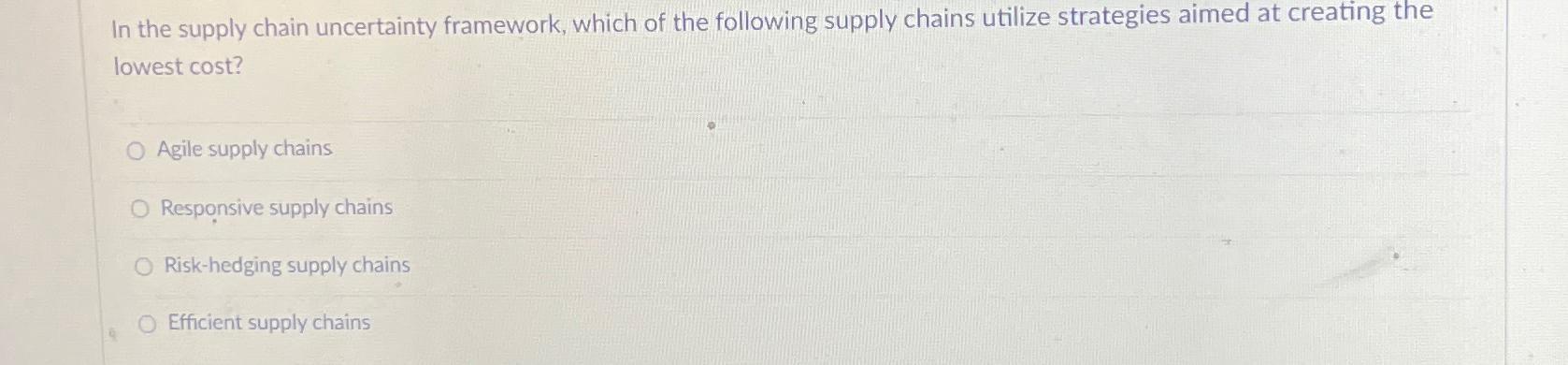 Solved In the supply chain uncertainty framework, which of | Chegg.com