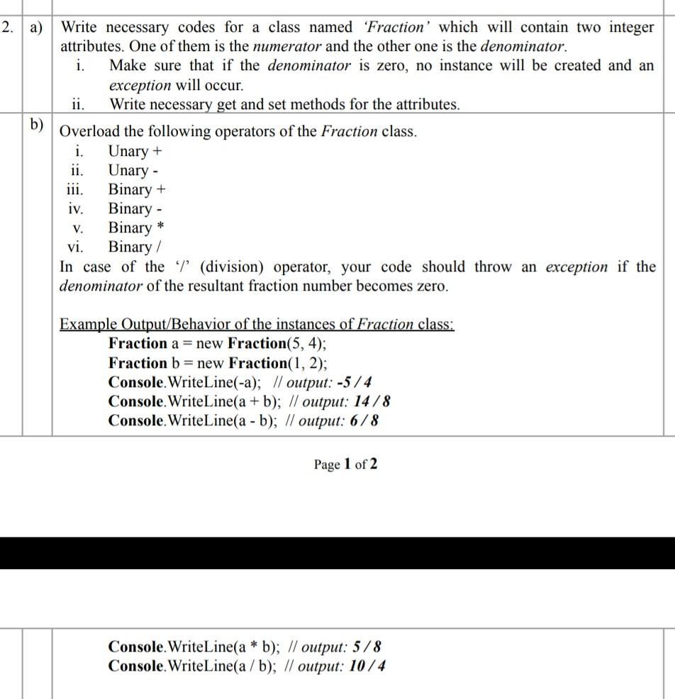 Solved 2. a) b) Write necessary codes for a class named | Chegg.com