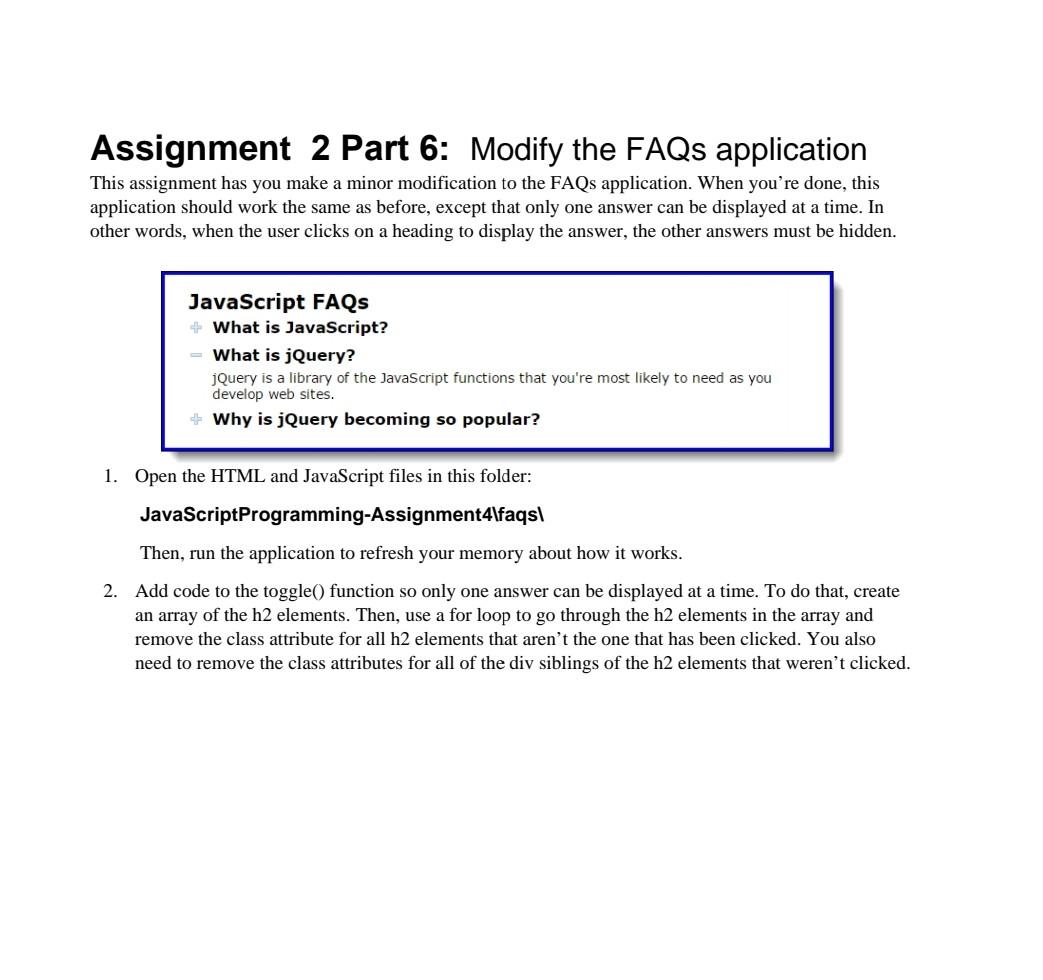 Solved Assignment 2 Part 6: Modify the FAQs application This | Chegg.com