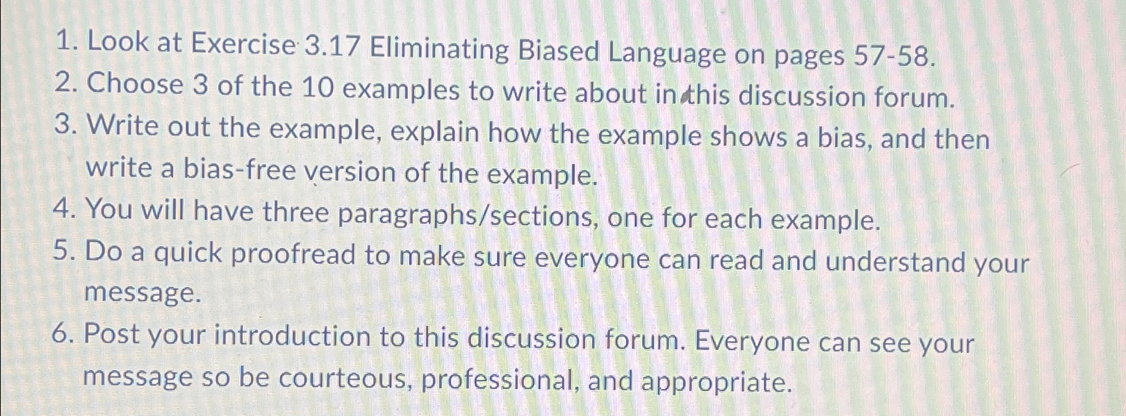 Solved Look at Exercise 3.17 ﻿Eliminating Biased Language on | Chegg.com