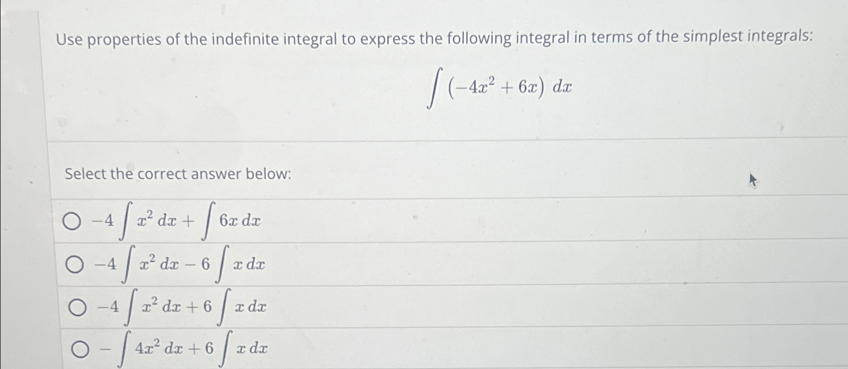 Solved Use properties of the indefinite integral to express | Chegg.com