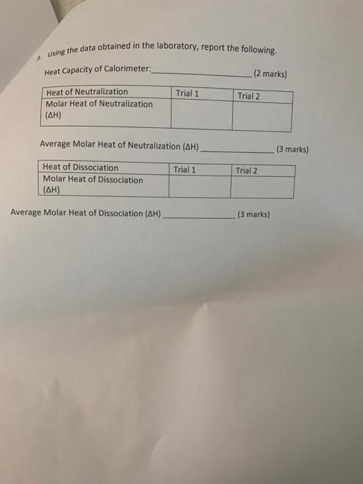 THERMOCHEMISTRY: HEAT OF NEUTRALIZATION Lab Section: | Chegg.com