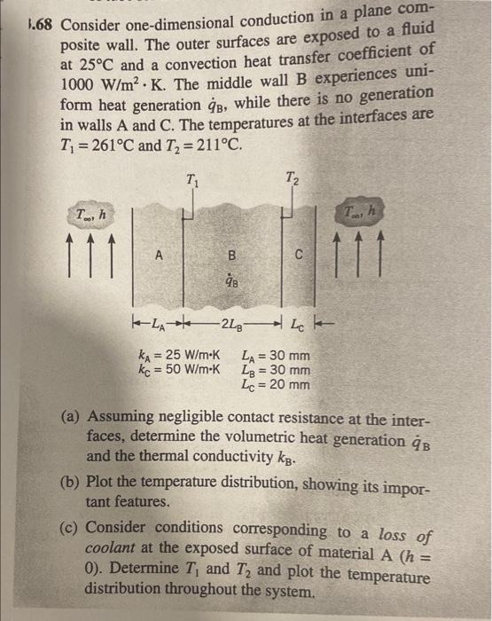 Solved 1.68 Consider one-dimensional conduction in a plane | Chegg.com
