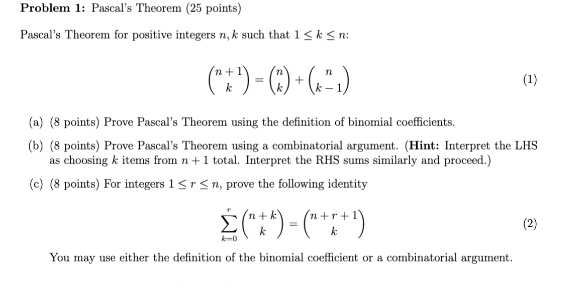 Solved Problem 1: Pascal's Theorem (25 ﻿points)Pascal's | Chegg.com