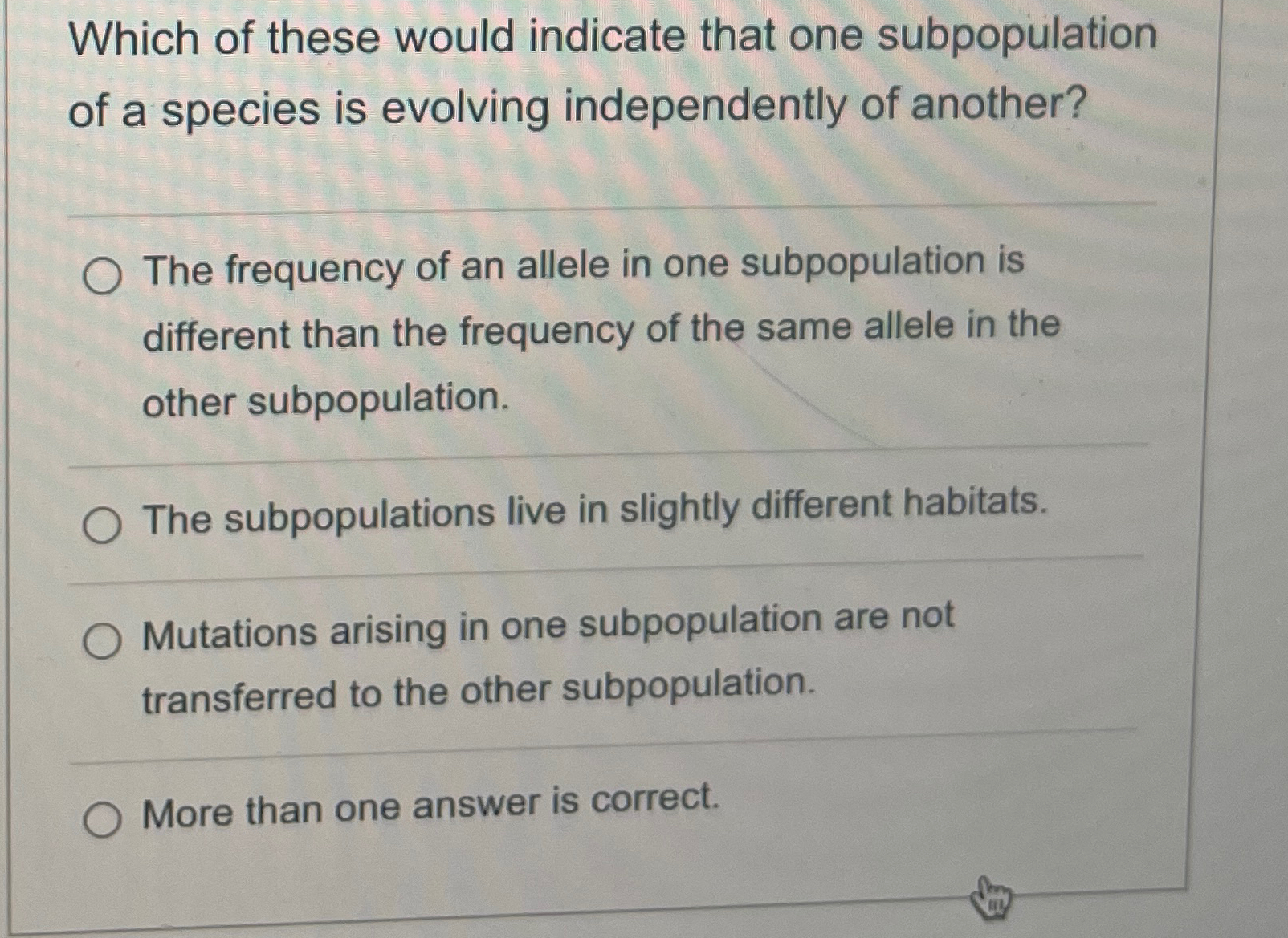 Solved Which of these would indicate that one subpopulation | Chegg.com