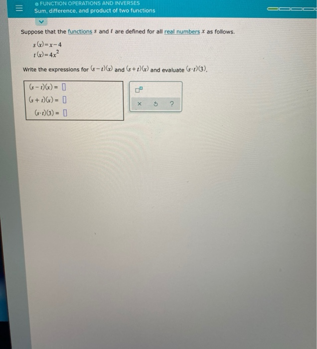 Solved FUNCTION OPERATIONS AND INVERSES Sum, difference, and | Chegg.com
