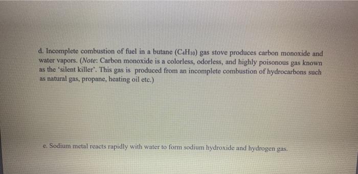 Solved d. Incomplete combustion of fuel in a butane (C4H10) | Chegg.com