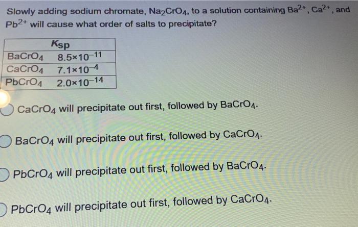 Solved Slowly adding sodium chromate, Na,Croq, to a solution | Chegg.com