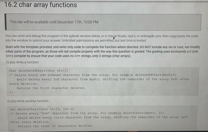 Solved 16.2 char array functions This lab will be available | Chegg.com
