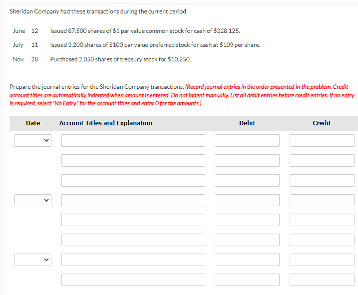 Solved Sheridan Company had these transactions during the | Chegg.com