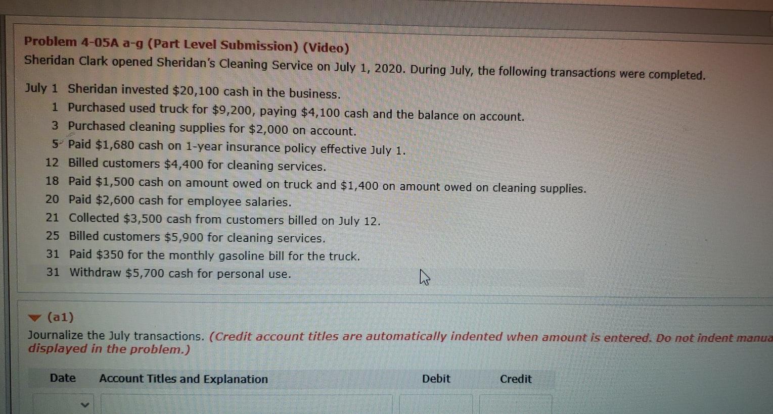 Solved Problem 4-05A a-g (Part Level Submission) (Video) | Chegg.com