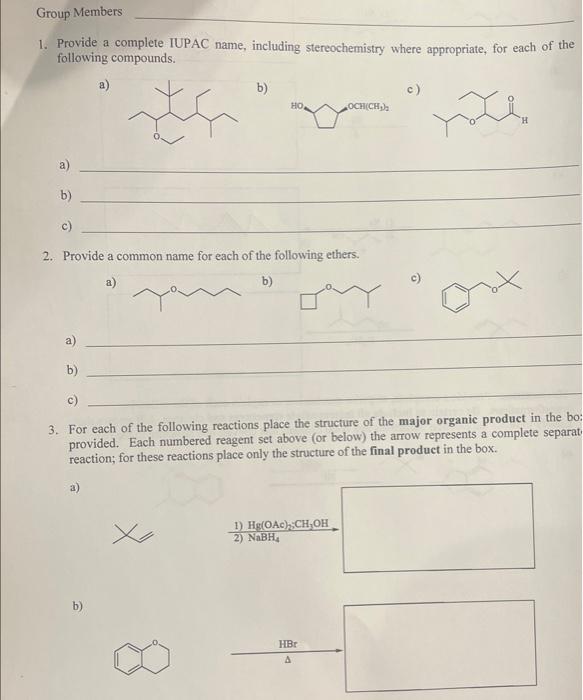 IUPAC naming and common naming for organic structures | Chegg.com