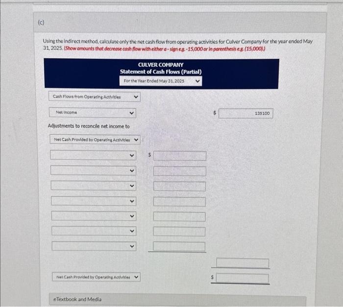 Solved Using the indirect method, calculate only the net | Chegg.com