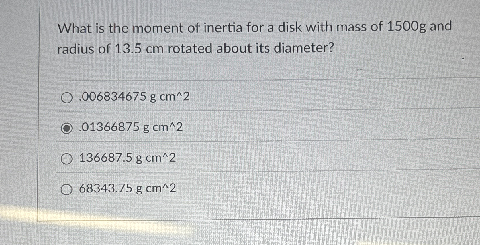 Solved What is the moment of inertia for a disk with mass of | Chegg.com