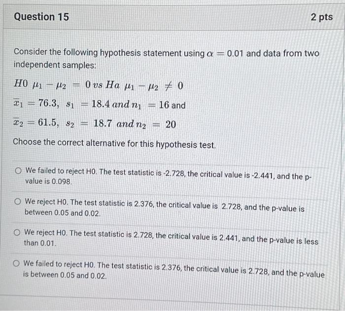 Solved Consider the following hypothesis statement using \\( | Chegg.com