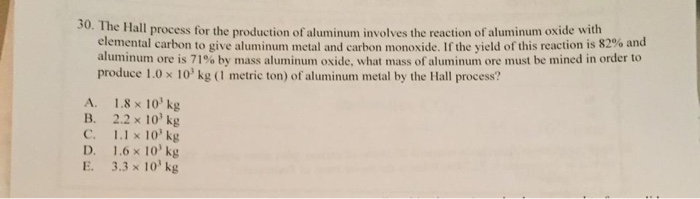 Solved The Hall process for the production of aluminum | Chegg.com