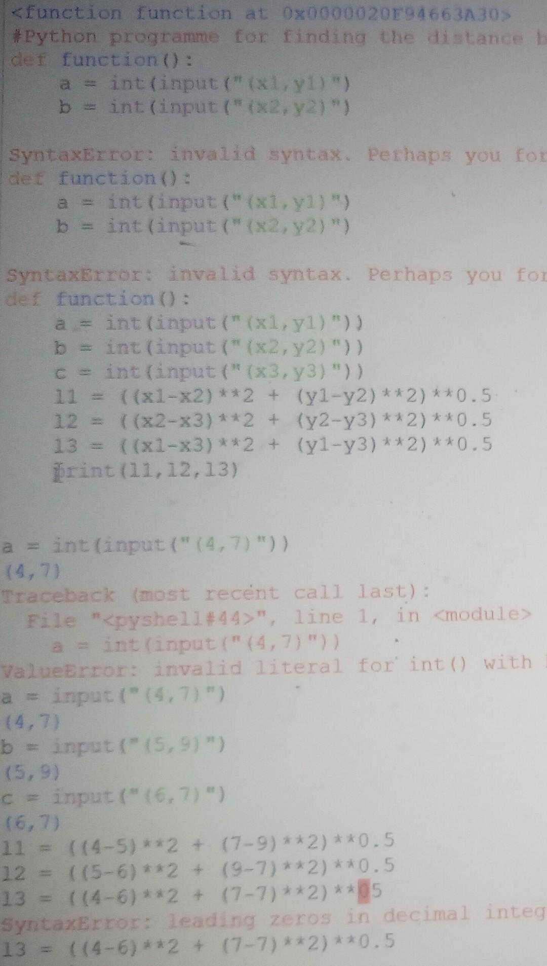 Solved a SyntaxError: invalid syntax #Python programme for | Chegg.com