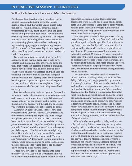 Solved INTERACTIVE SESSION: TECHNOLOGY Will Robots Replace | Chegg.com