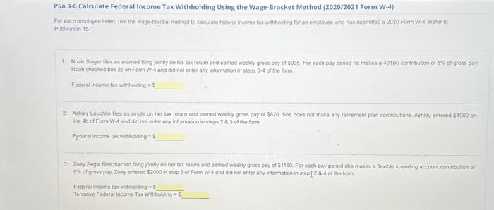 Solved 5a 3-6 Calculate Federal income Tax Withholding Using | Chegg.com