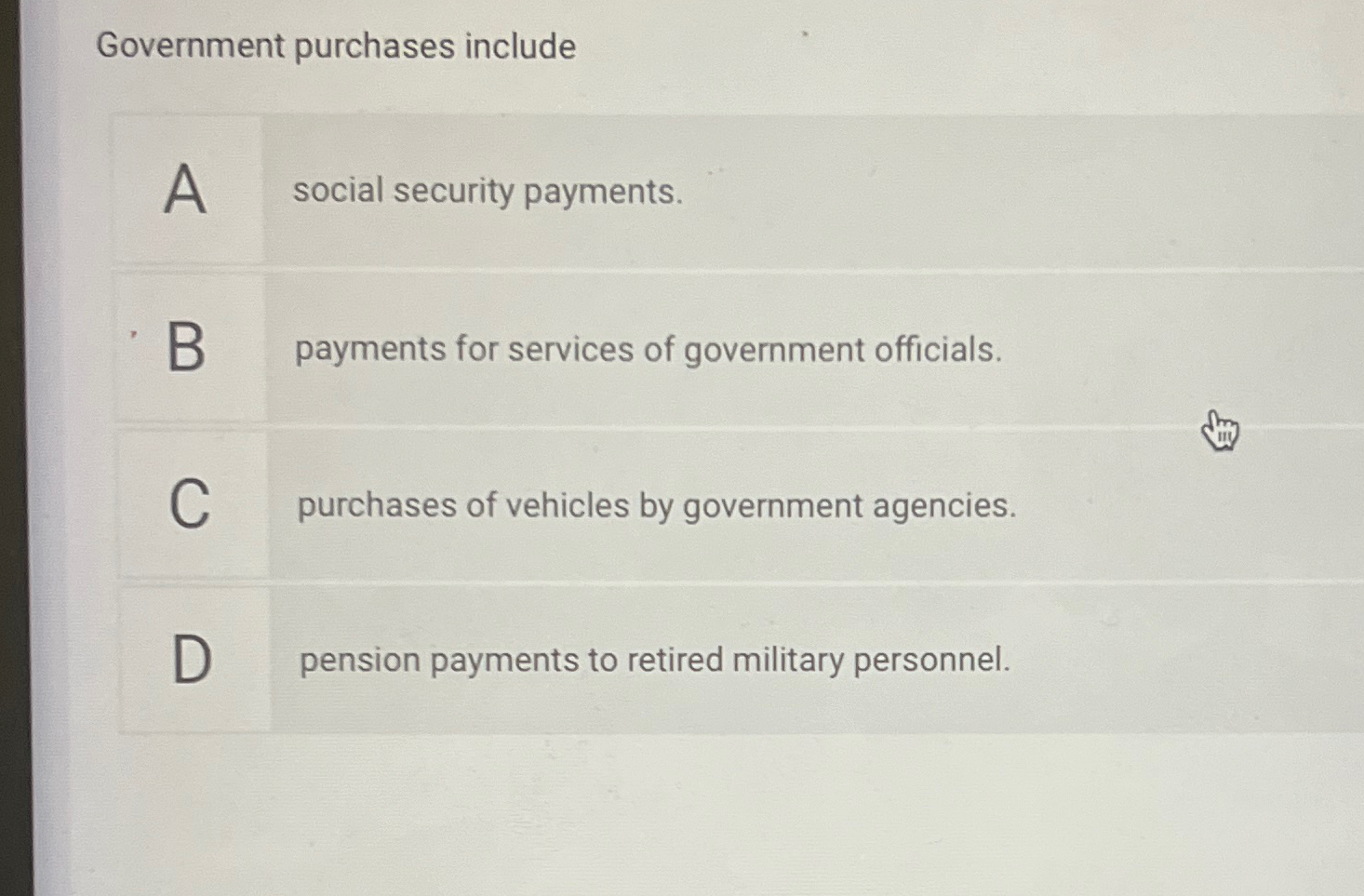 Solved Government purchases includeA social security | Chegg.com