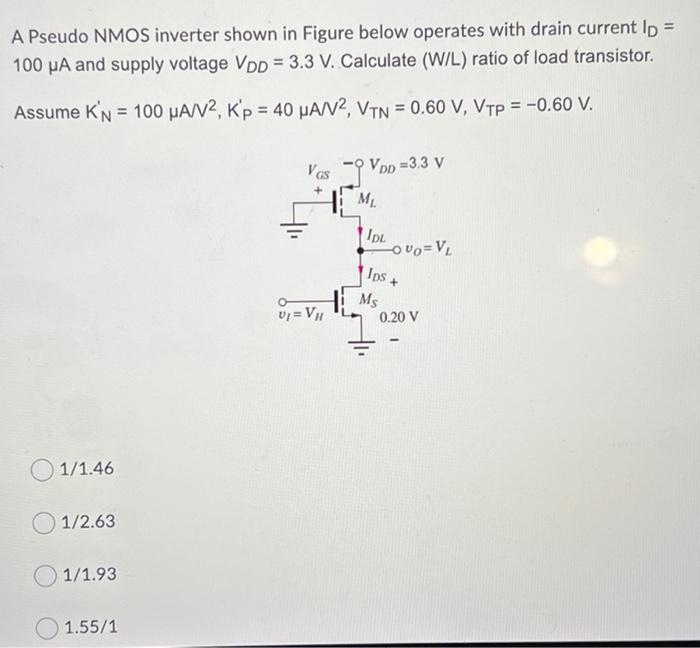 Solved A Pseudo NMOS inverter shown in Figure below operates | Chegg.com