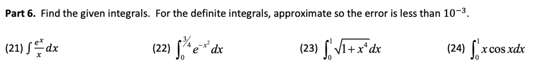 Solved Part 6. ﻿Find the given integrals. For the definite | Chegg.com