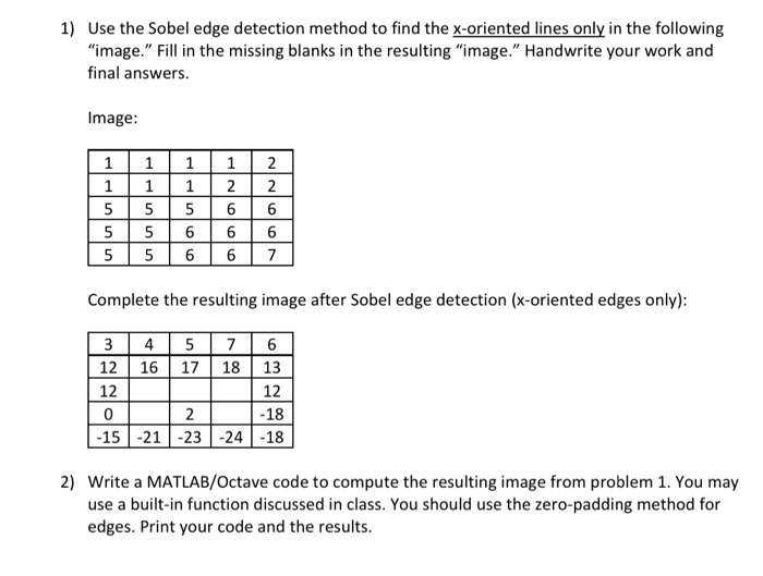 1) Use the Sobel edge detection method to find the | Chegg.com
